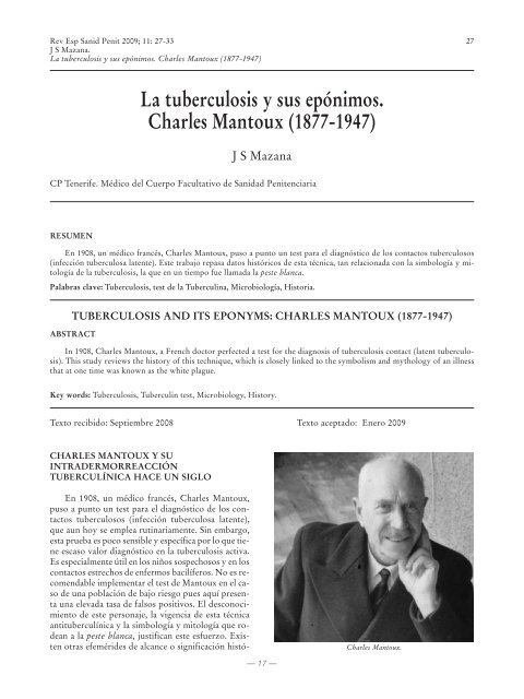 La tuberculosis y sus epónimos. Charles Mantoux ... - SciELO España