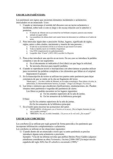 USO DE LOS PARÉNTESIS: - Colegio Mariano