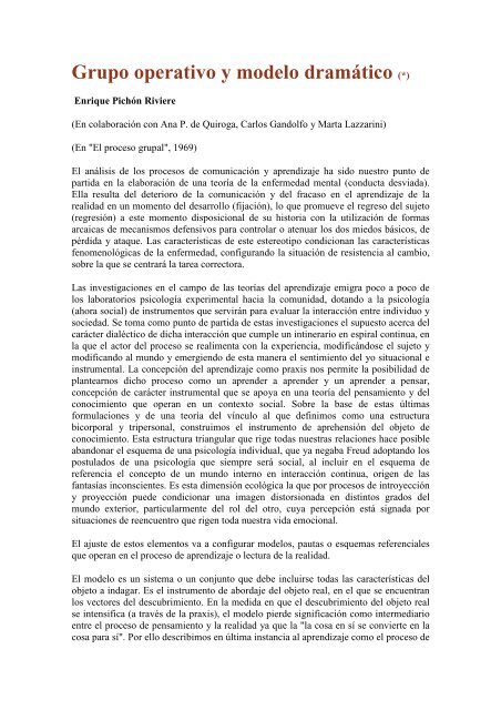 Grupo operativo y modelo dramático (*) - Nescon