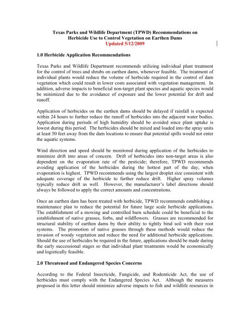 TPWD Recommendations on Herbicide Use to ... - TCEQ e-Services