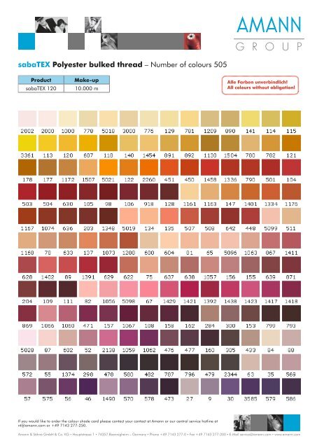 sabaTEX Polyester bulked thread â Number of colours 505