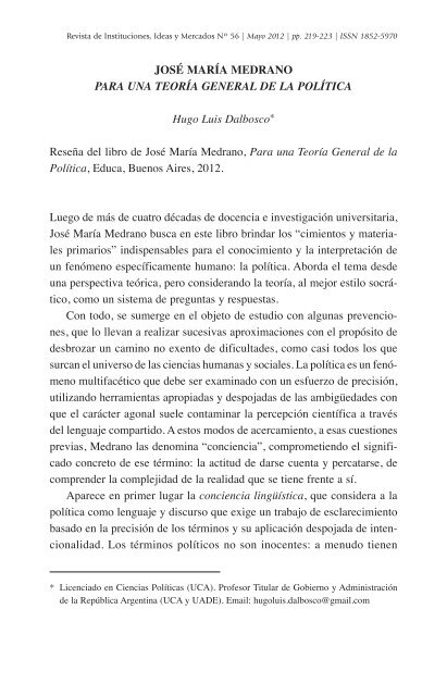 JOSÉ MARÍA MEDRANO PARA UNA TEORÍA GENERAL ... - Eseade