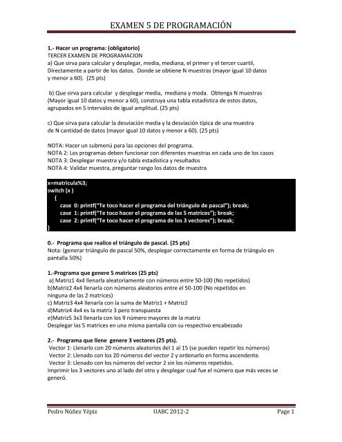EXAMEN 5 DE PROGRAMACIÓN - Programacion en C/C++ - Webs