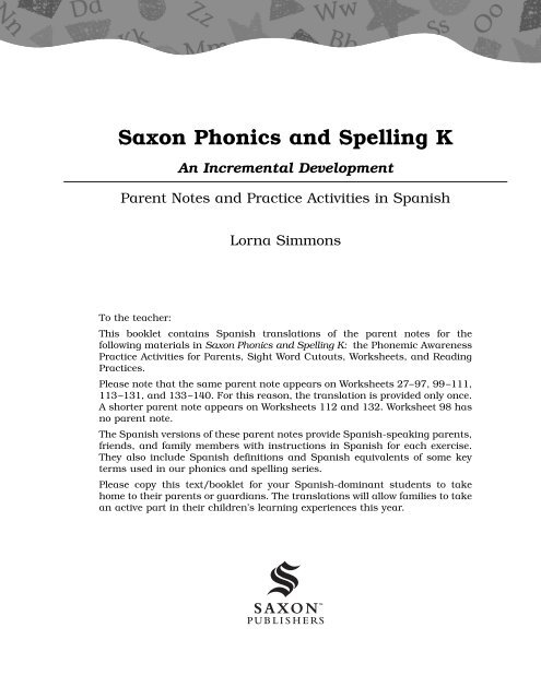 Saxon Phonics and Spelling K - Saxon Publishers