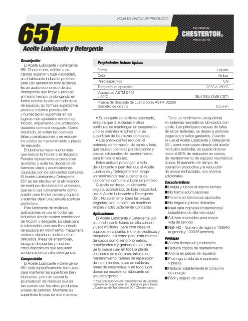 Aceite Lubricante y Detergente - A.W. Chesterton Company