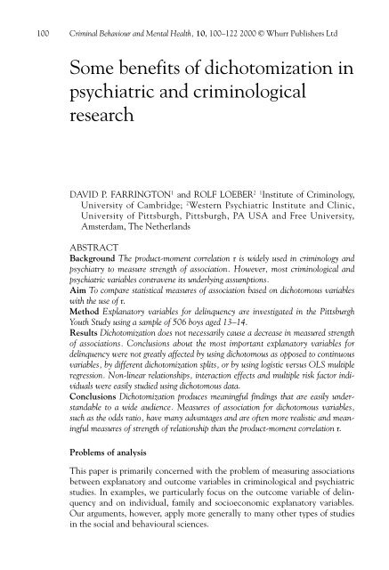 Some benefits of dichotomization in psychiatric and criminological ...