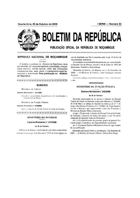 Boletim da República I SÉRIE -- Número 43 - 2009 .pdf - MOZLII