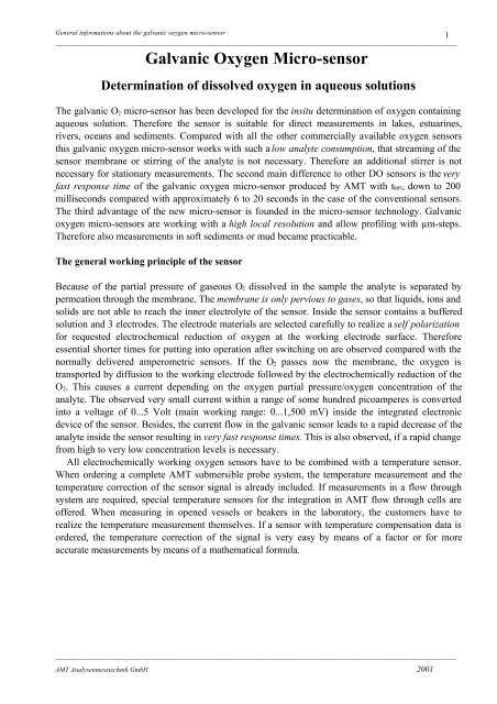 Galvanic Oxygen Micro-sensor Determination of dissolved oxygen in