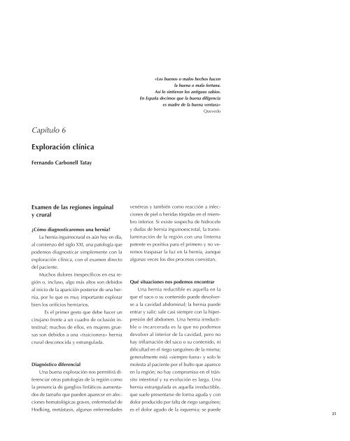 Exploración clínica de la hernia inguinal.