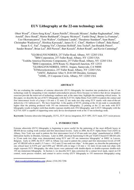 EUV Lithography at the 22-nm Technology Node - AMTC Advanced ...