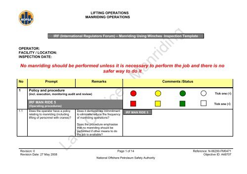 Manriding Checklist - NOPSEMA