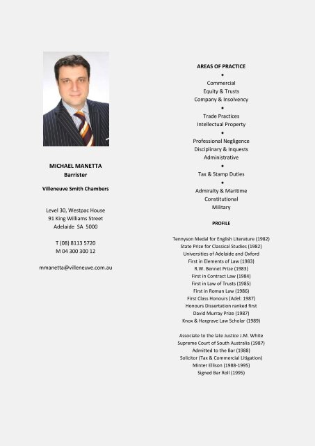 MICHAEL MANETTA Barrister - South Australian Bar Association