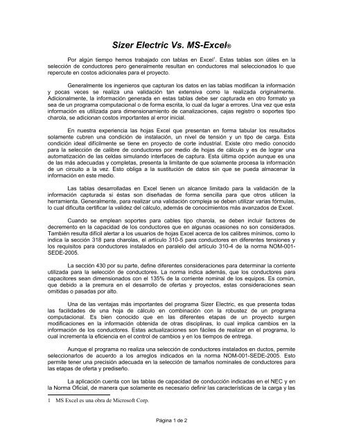 Comparativo entre Sizer electric y hojas de cálculo