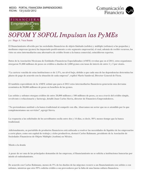 SOFOM Y SOFOL Impulsan las PyMEs - ComFin