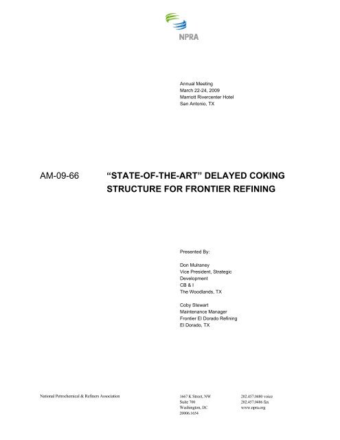 State-of-the-Art Delayed Coking Structure for Frontier ... - Ruhrpumpen