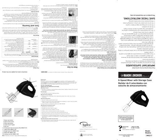 manual mx-217 - Applica Use and Care Manuals