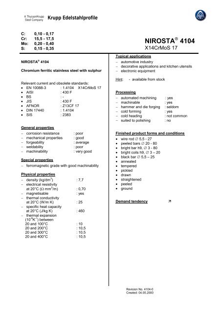 Stainless steel 1.4104