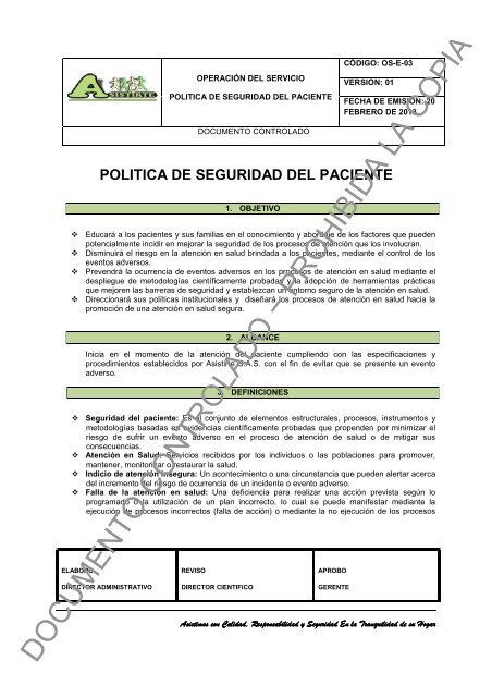 documento controlado − prohibida la copia ... - Asistirte IPS