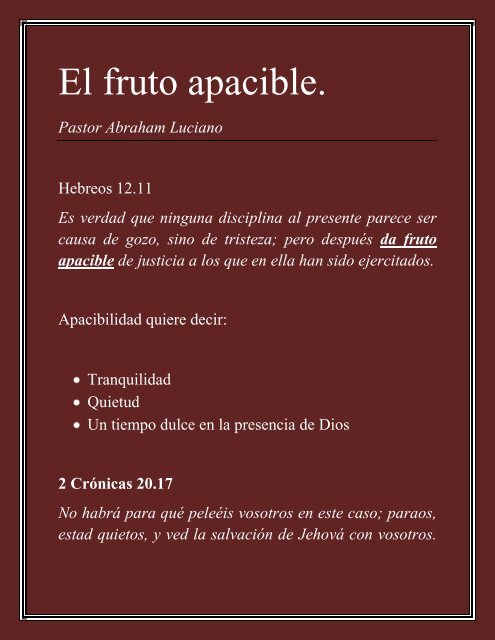 El fruto apacible. - IGLESIA TIEMPO DE DIOS
