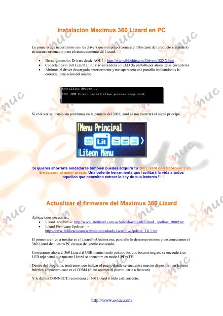 Manual Instalacion y Actualizacion 360 Lizard - E-Nuc.com