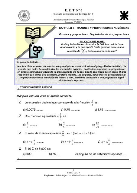 CAPITULO 1 – RAZONES Y PROPORCIONES