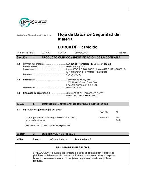Hoja de Datos de Seguridad de Material LOROX DF Herbicide