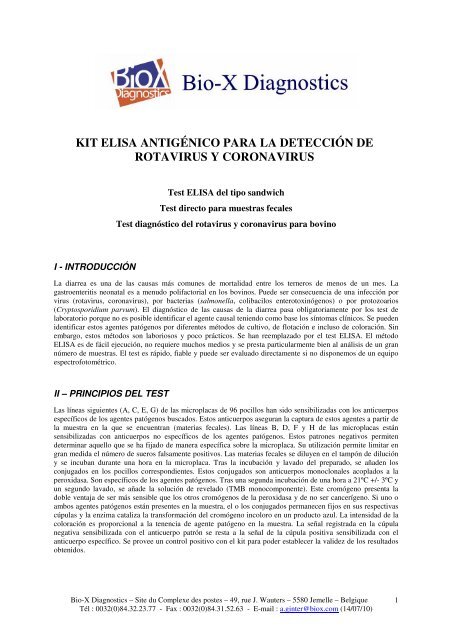 kit elisa antigénico para la detección de rotavirus y coronavirus - Biox