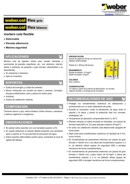 mortero cola flexible APLICACIONES SOPORTES ... - Weber