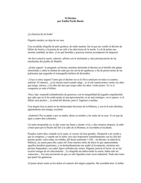 El Décimo por Emilia Pardo Bazán ¿La historia de mi boda ...