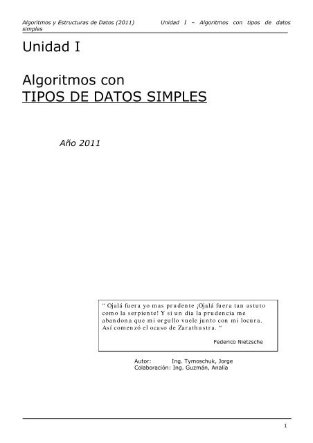 Unidad I Algoritmos con TIPOS DE DATOS SIMPLES - Inicio