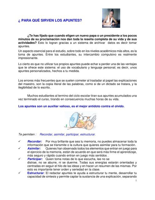 ¿ PARA QUÉ SIRVEN LOS APUNTES? ¿ PARA QUÉ SIRVEN LOS APUNTES?