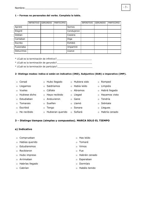 Ejercicios para repasar los tiempos verbales