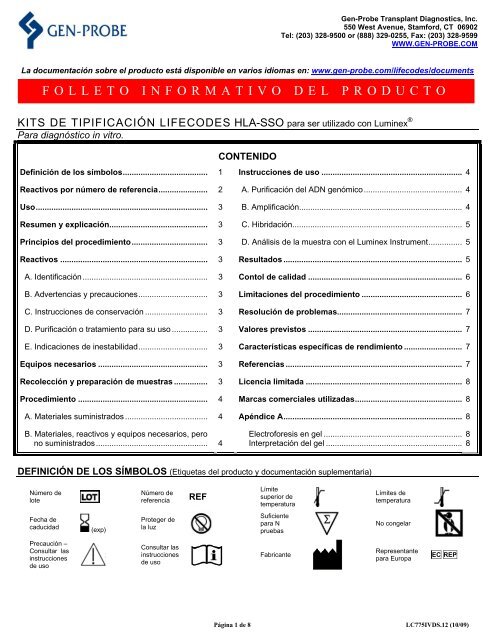 FOLLETO INFORMATIVO DEL PRODUCTO - Gen-Probe, Inc.