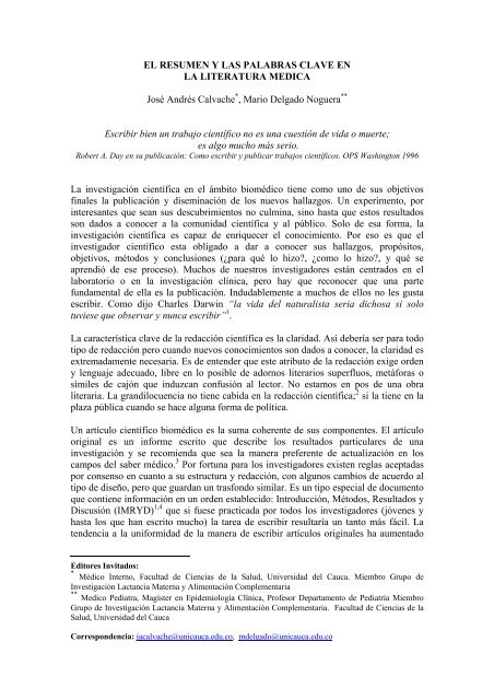 EL RESUMEN Y LAS PALABRAS CLAVE EN LA LITERATURA ...