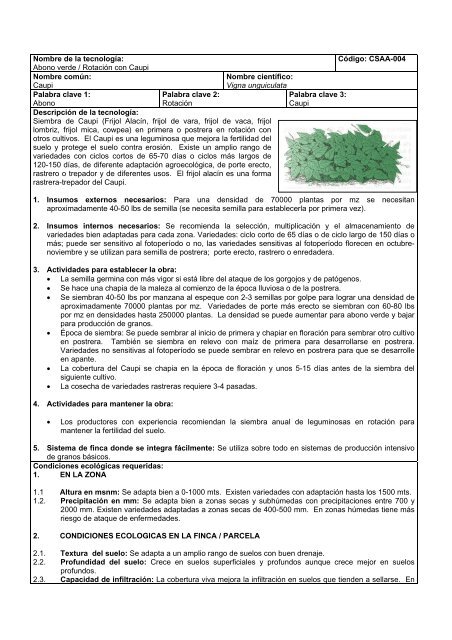 Nombre de la tecnología: Abono verde / Rotación con Caupi ... - funica