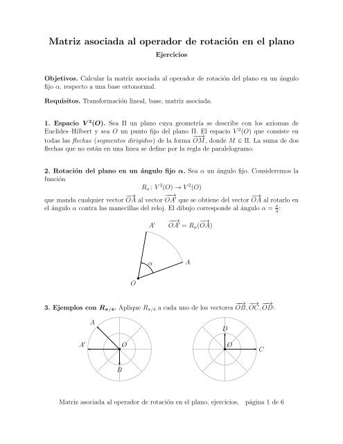 Matriz asociada al operador de rotación en el plano, ejercicios