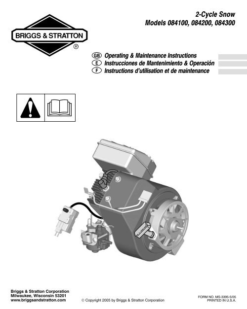 2 Cycle Snow Models 084100, 084200, 084300 - Briggs & Stratton