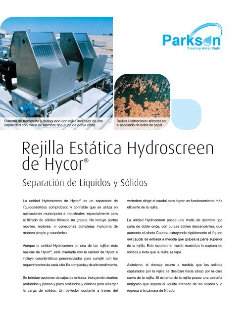 Rejilla Estática Hydroscreen de Hycor®