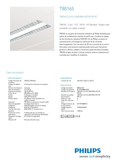 Product Leaflet: Luminaria empotrada TBS165 con óptica ... - Philips
