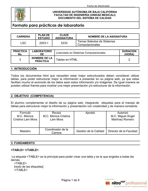 Formato para prácticas de laboratorio - LSC - Universidad ...