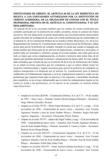 instituciones de crédito. el artículo 68 de la ley respectiva no releva ...