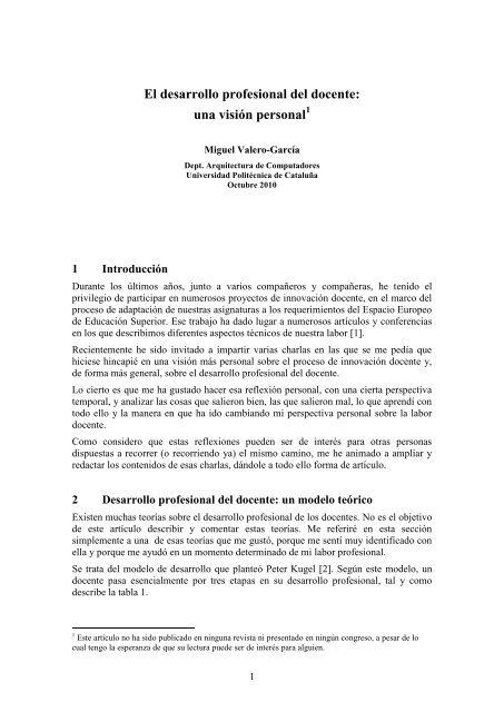 El desarrollo profesional del docente: una visión personal - UPC