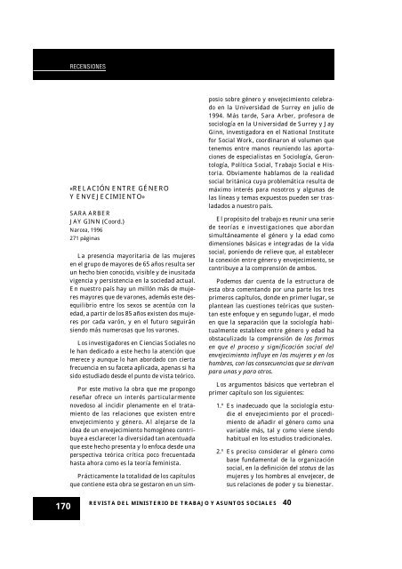 Relación entre género y envejecimiento. Sara Arber, Hay Ginn