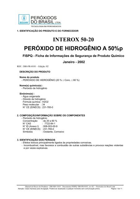 INTEROX 50-20 PERÓXIDO DE HIDROGÊNIO A 50%p - Brenntag