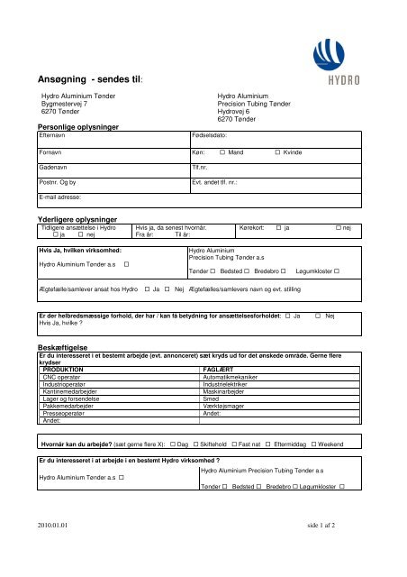 Ansøgning - sendes til: