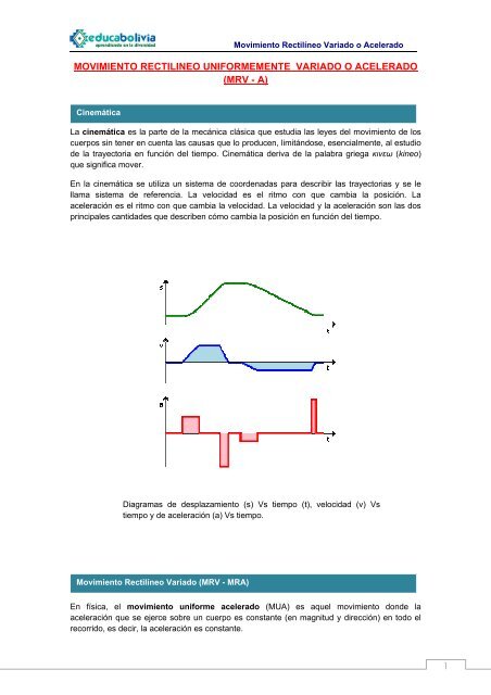 movimiento rectilineo uniformemente variado o ... - Educabolivia