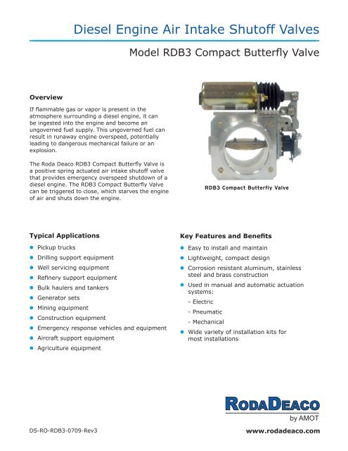 Diesel Engine Air Intake Shutoff Valves RODADEACO - Amot