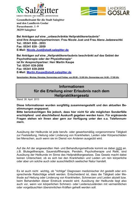 Anträge und Informationen für die Erteilung einer ... - Stadt Salzgitter