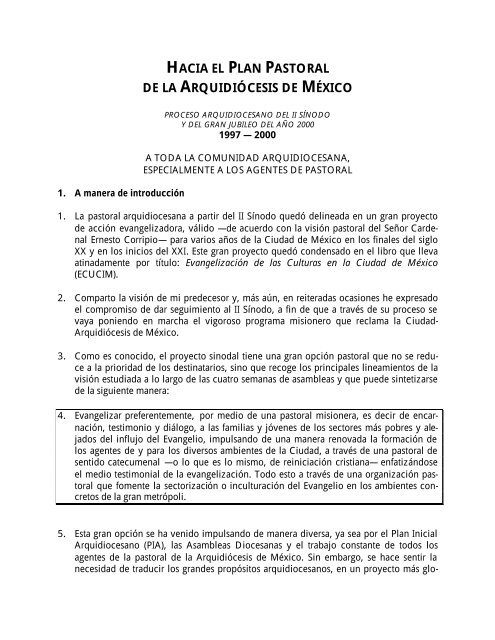 Hacia el Plan Pastoral (PDF) - Vicaría de Pastoral