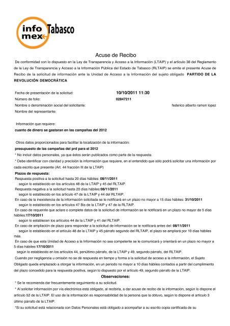 Acuse de Recibo - PRD Tabasco